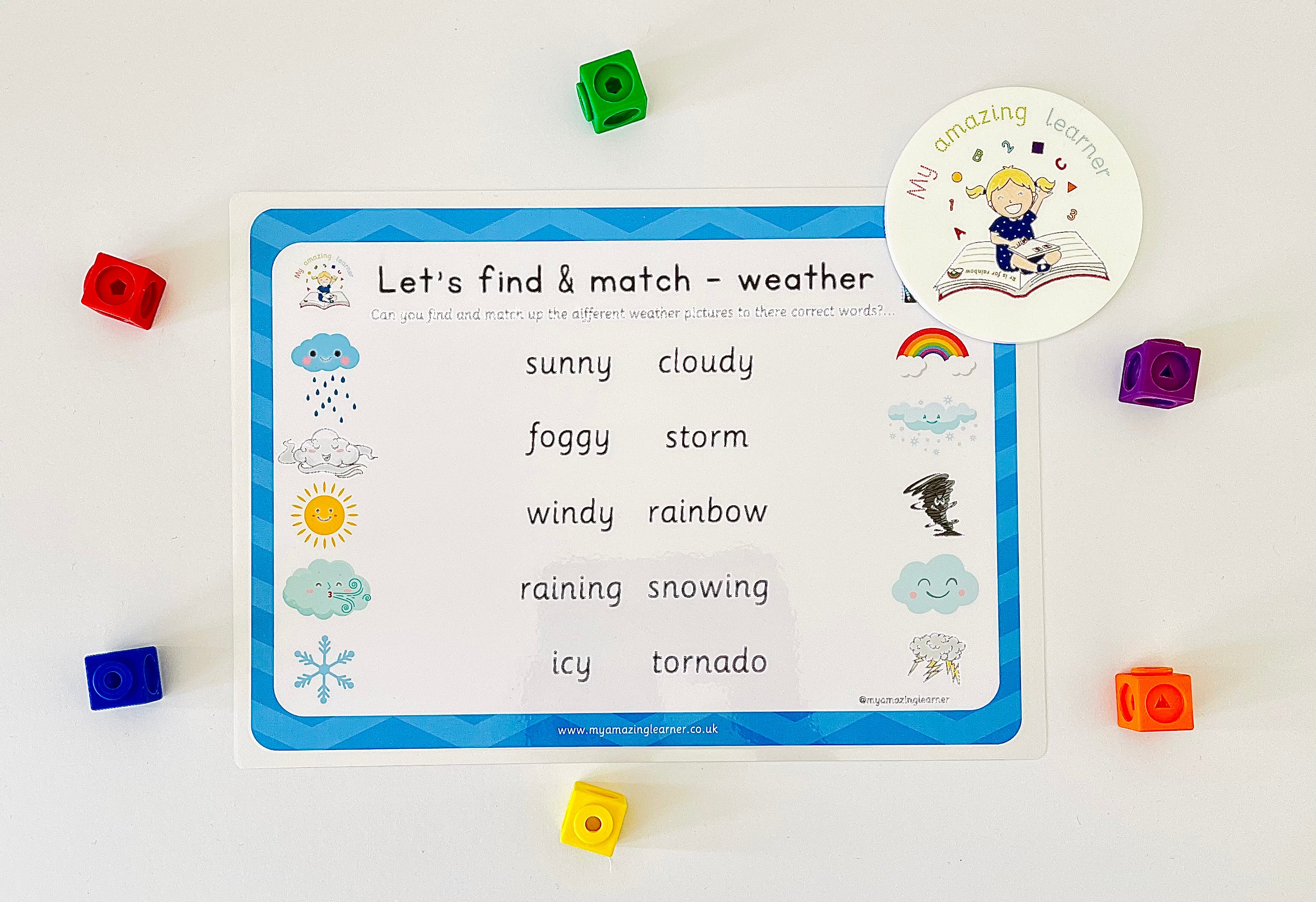 Weather Match Laminated Worksheet – My Amazing Learner